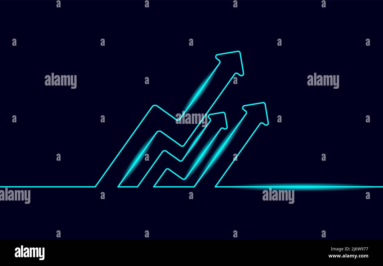 Single continuous line art arrows up. Growing profit graph economy ...