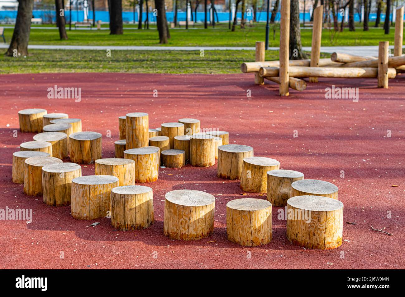 wooden stumps for walking on the playground Stock Photo - Alamy