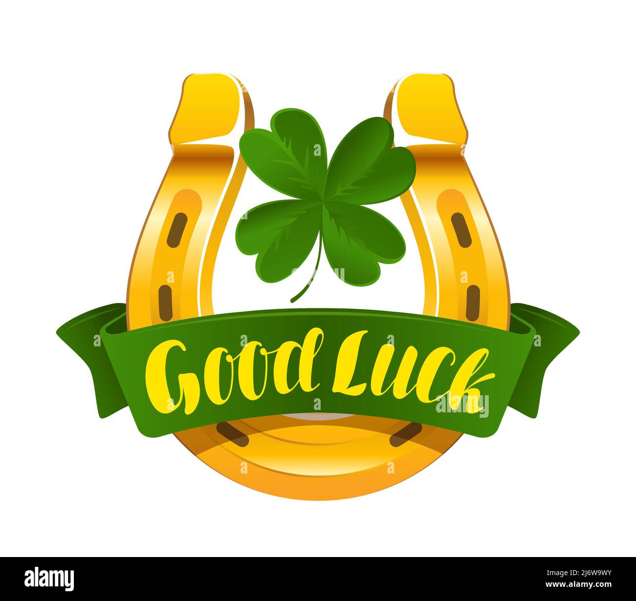 Golden horseshoe symbol of good luck and success. Good Luck lettering ... Golden horseshoe symbol of good luck and success. Good Luck lettering ...