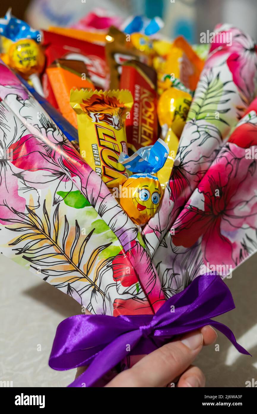 colorful bouquet of delicious candies and chocolates Stock Photo - Alamy
