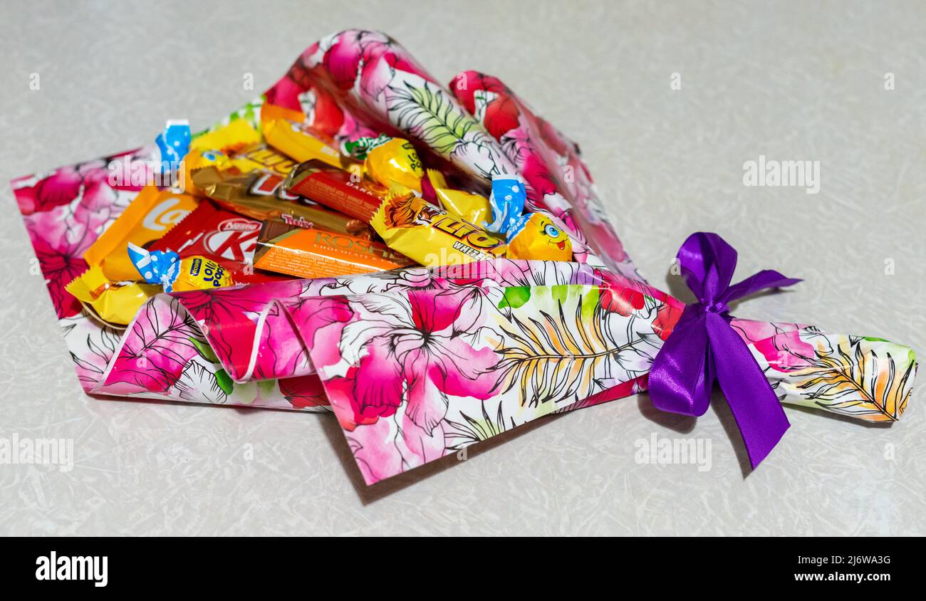 colorful bouquet of delicious candies and chocolates Stock Photo - Alamy