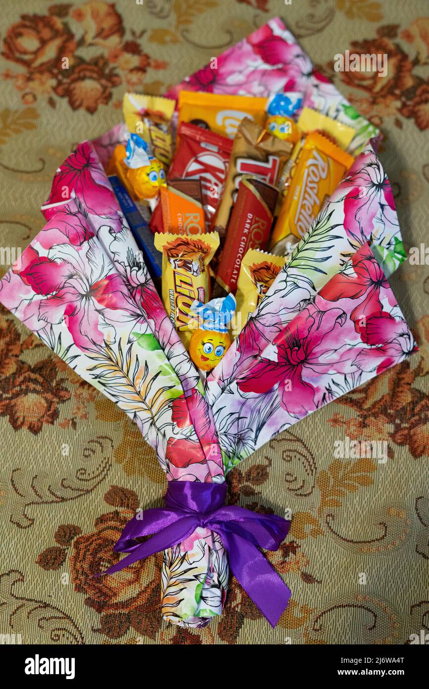colorful bouquet of delicious candies and chocolates Stock Photo - Alamy