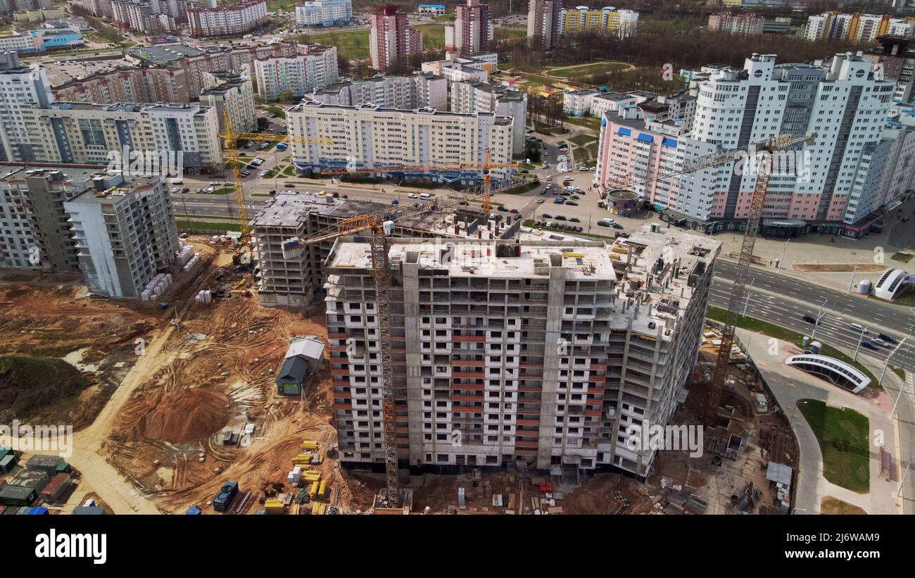 Large construction site. Construction of modern multi-storey ...