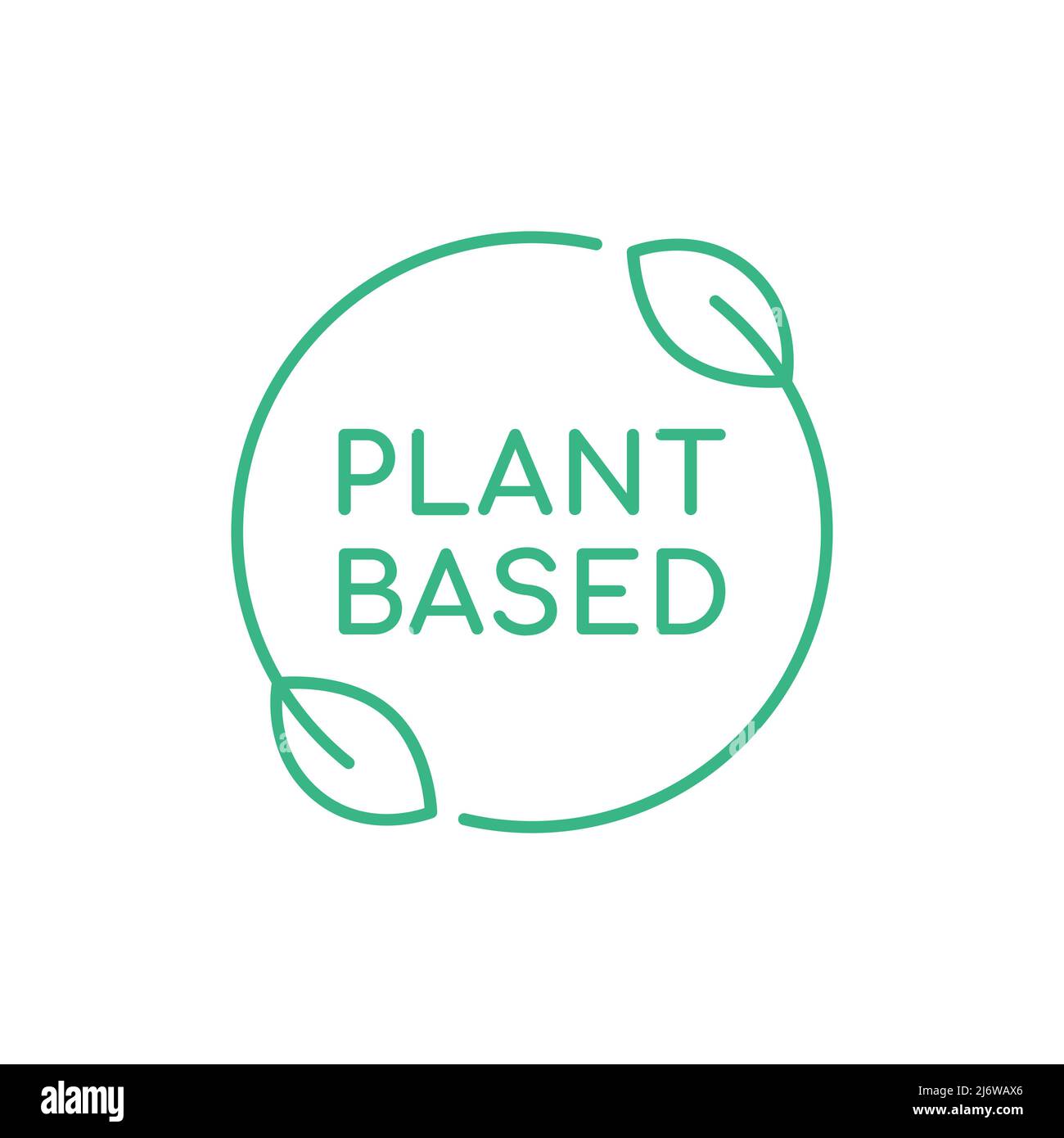 Plant based line icon. Green circle with leaves and text inside ...