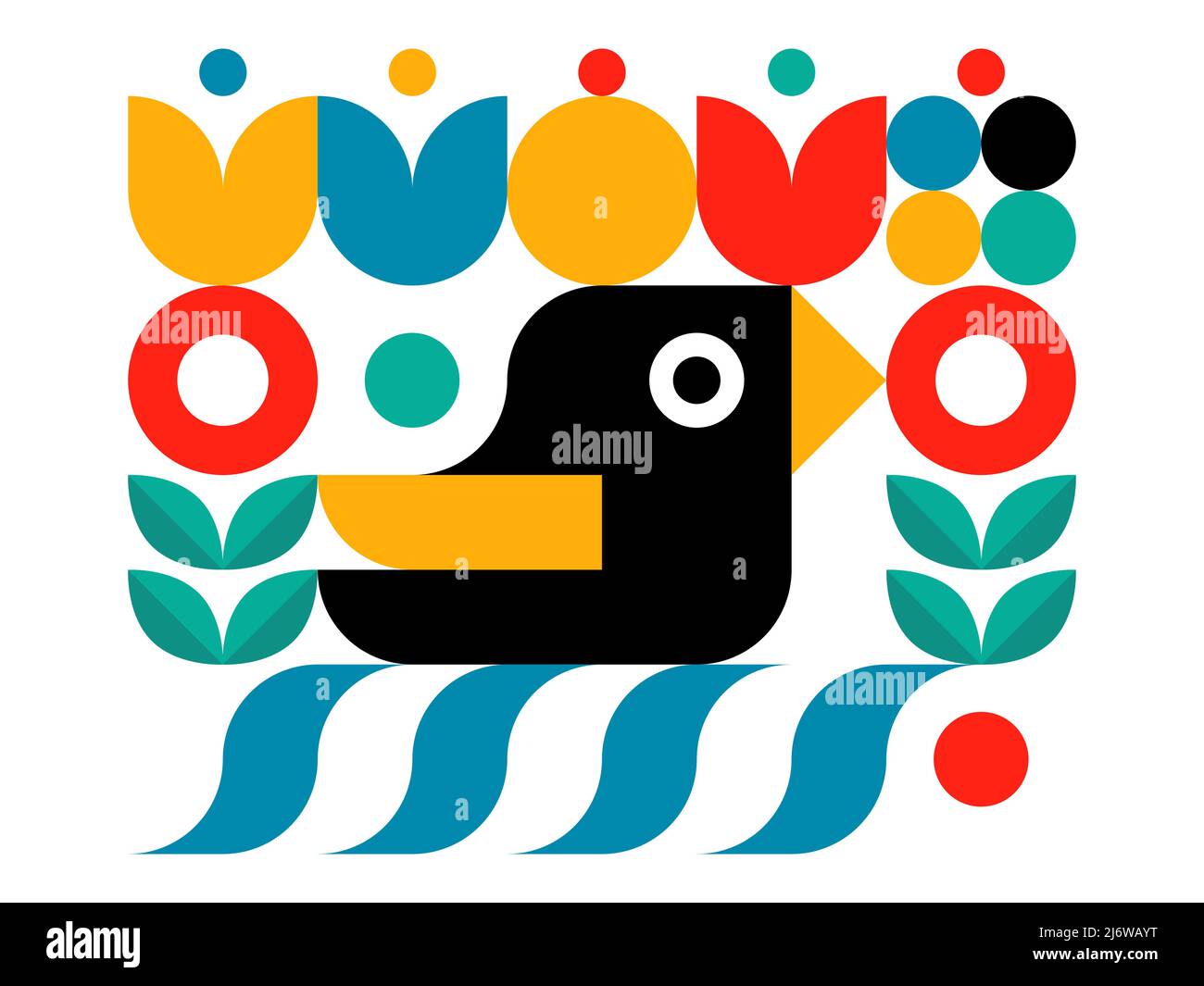 Neo geometric nature wallpaper. Geometry elements form bird, water ...