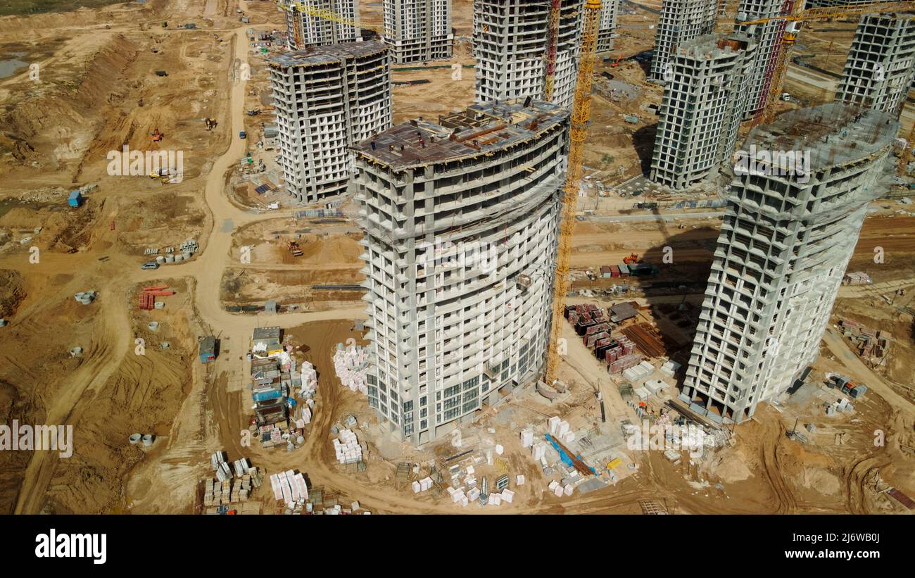 Large construction site. Construction of modern multi-storey ...