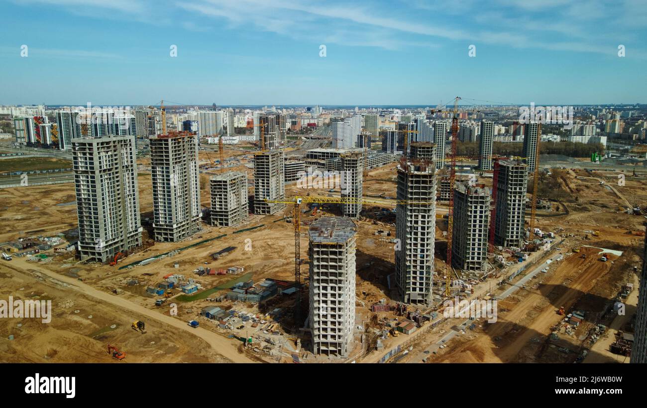 Large construction site. Construction of modern multi-storey ...