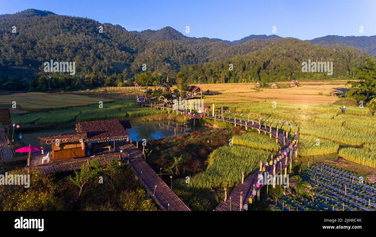 "aerial photograph drone" beautiful mountain scenery and bamboo bridge ...