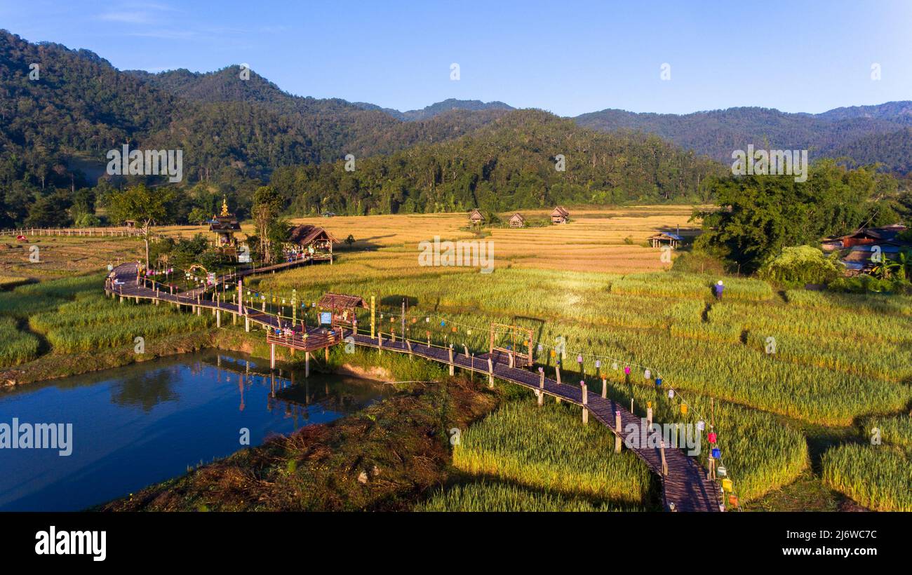 "aerial photograph drone" beautiful mountain scenery and bamboo bridge ...
