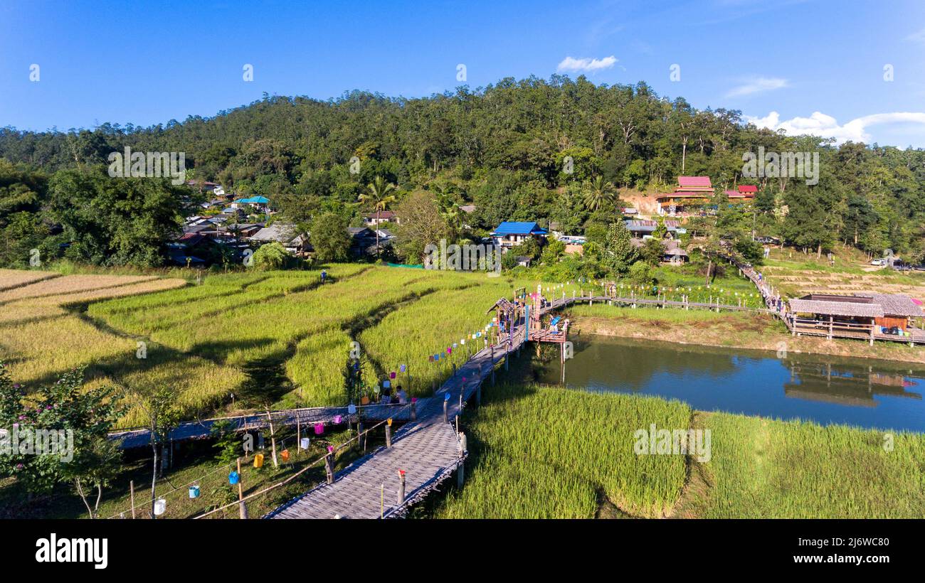 "aerial photograph drone" beautiful mountain scenery and bamboo bridge ...