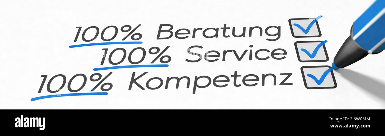 100% service, 100% consulting, 100% competence (in German Stock Photo ...