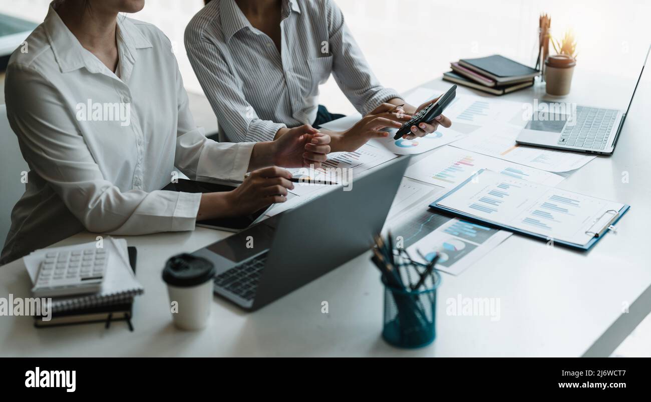 Teamwork of business colleagues, consultation new strategy plan ...