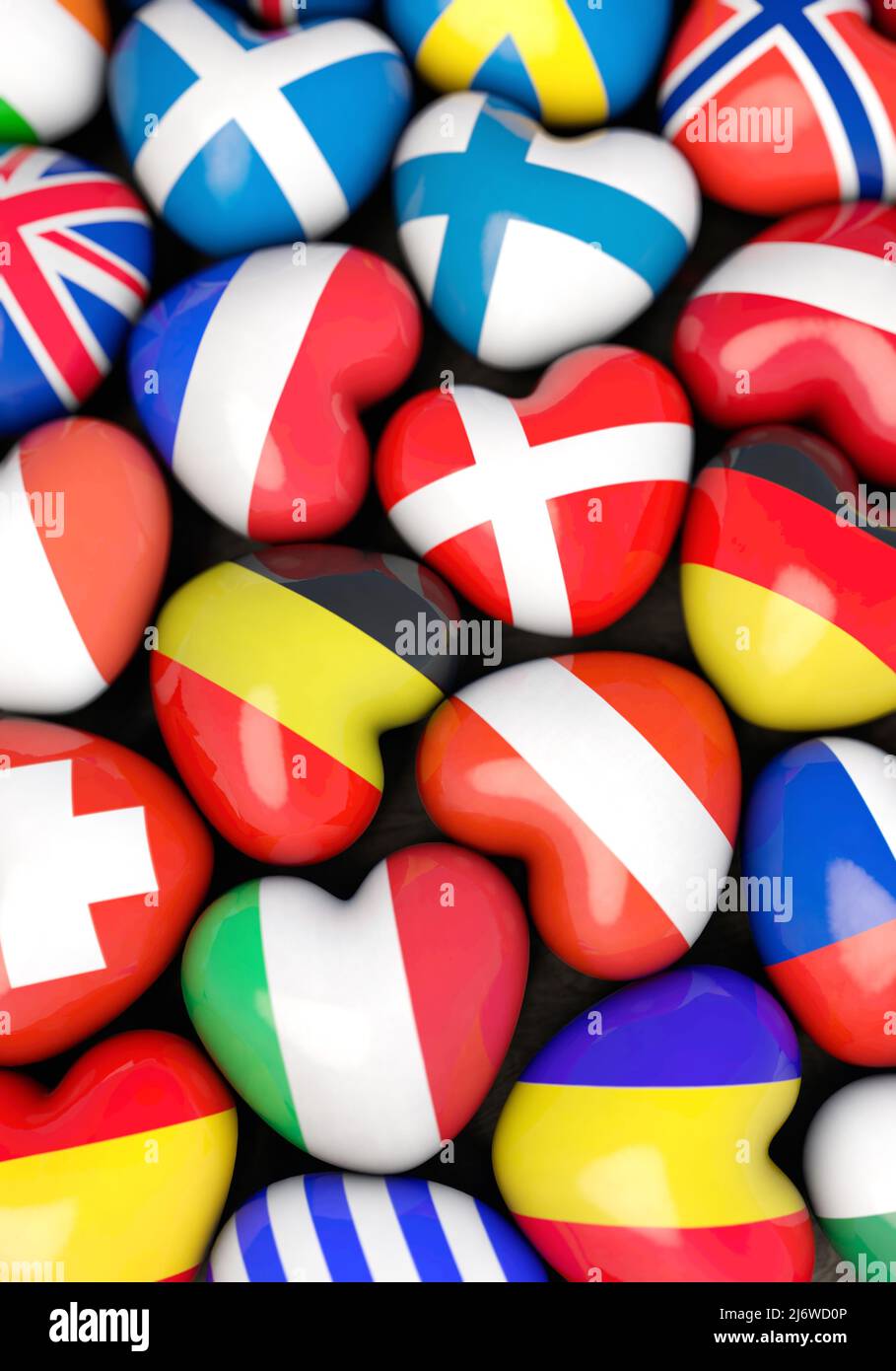 The national flags of the countries of Europe in heart shape Stock ...