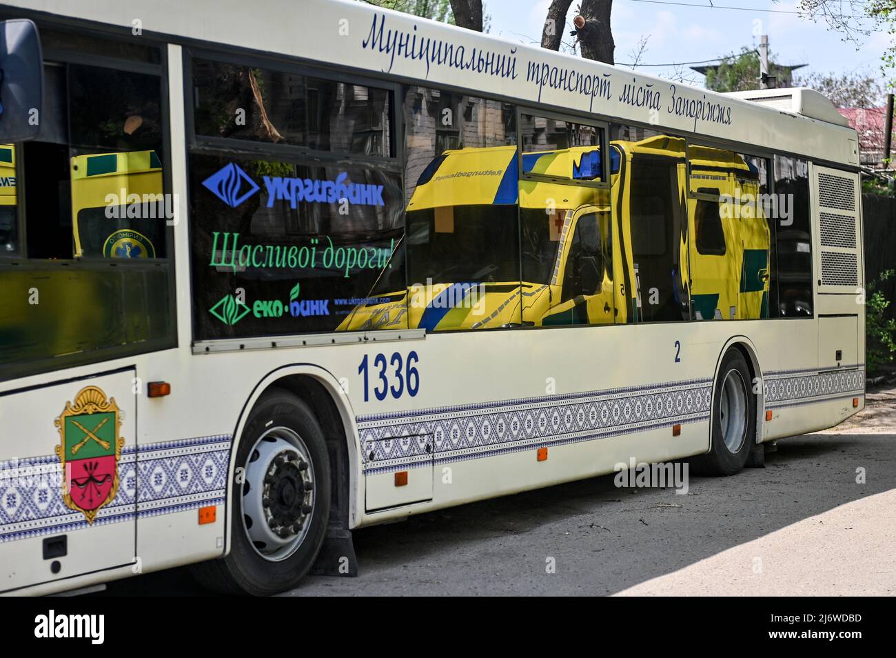 Non Exclusive: ZAPORIZHZHIA, UKRAINE - MAY 2, 2022 - A bus repurposed ...