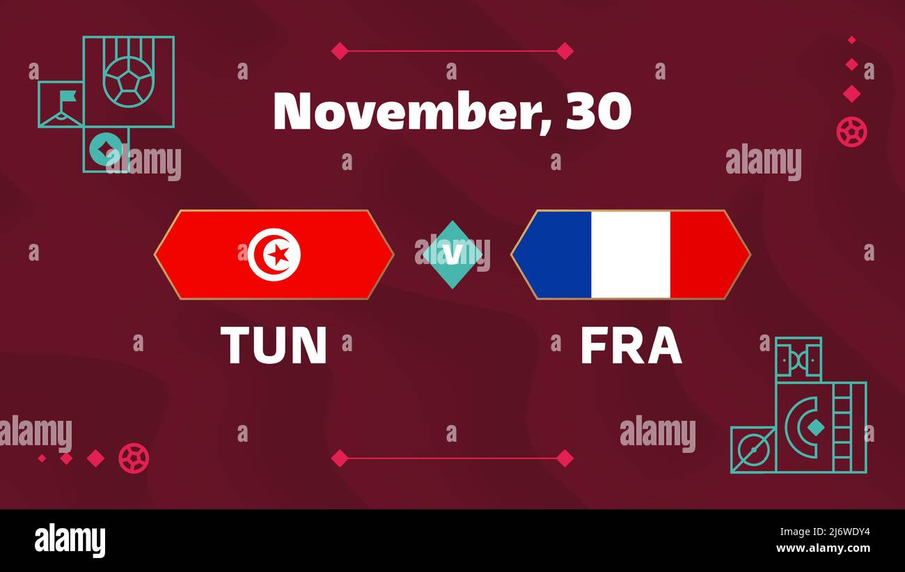 Tunisia vs France, Football 2022, Group D. World Football Competition championship match versus ...