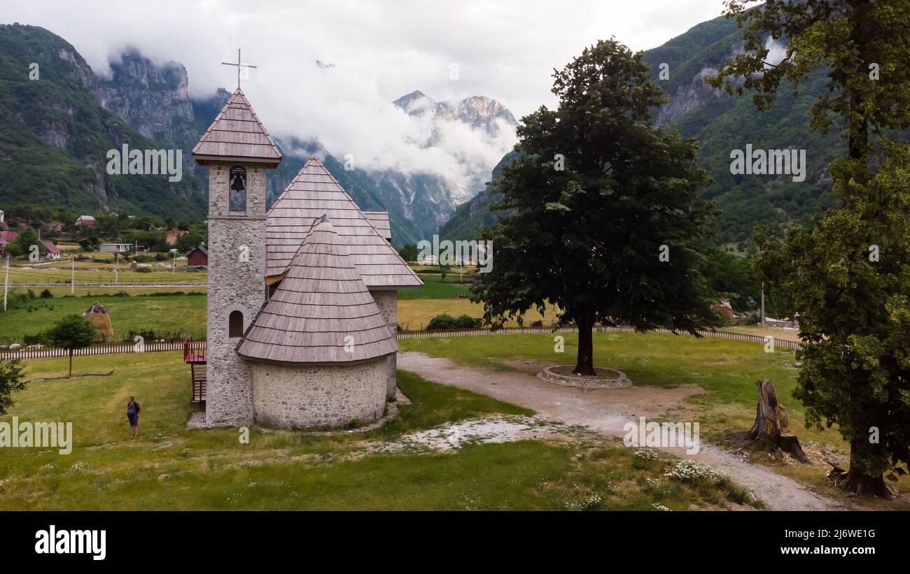 Beautiful view of the small and historic village of Theth with church ...