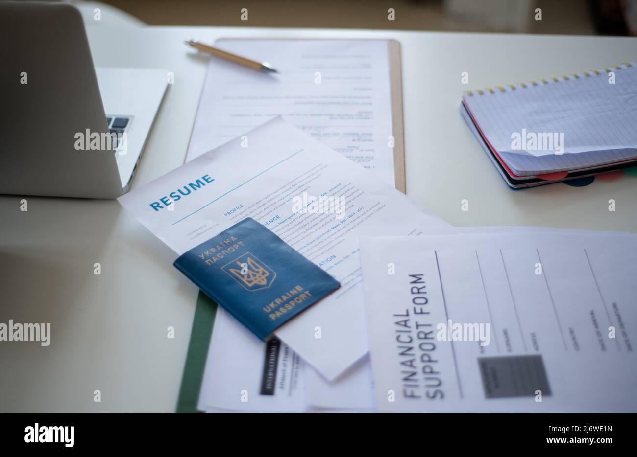 Application forms for Ukrainian refugeeson desk in asylum centre Stock ...
