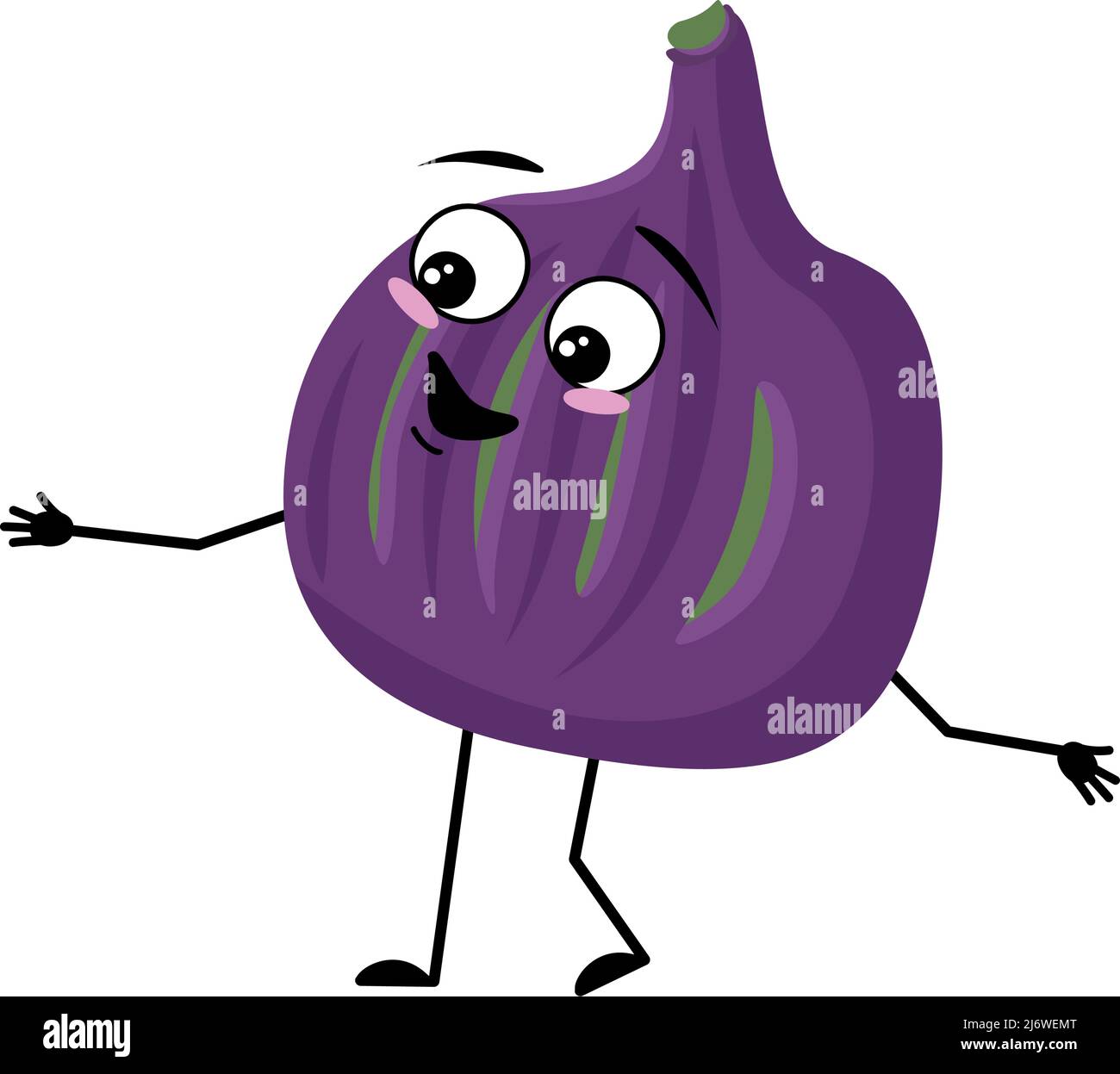 Fig character with happy emotion, joyful face, smile eyes, arms and ...