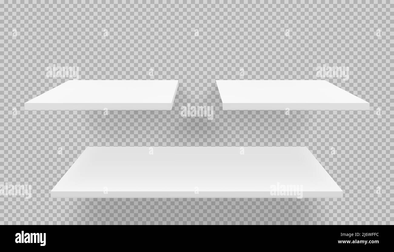 Three white empty book shelves on transparent background. Bookshelves ...