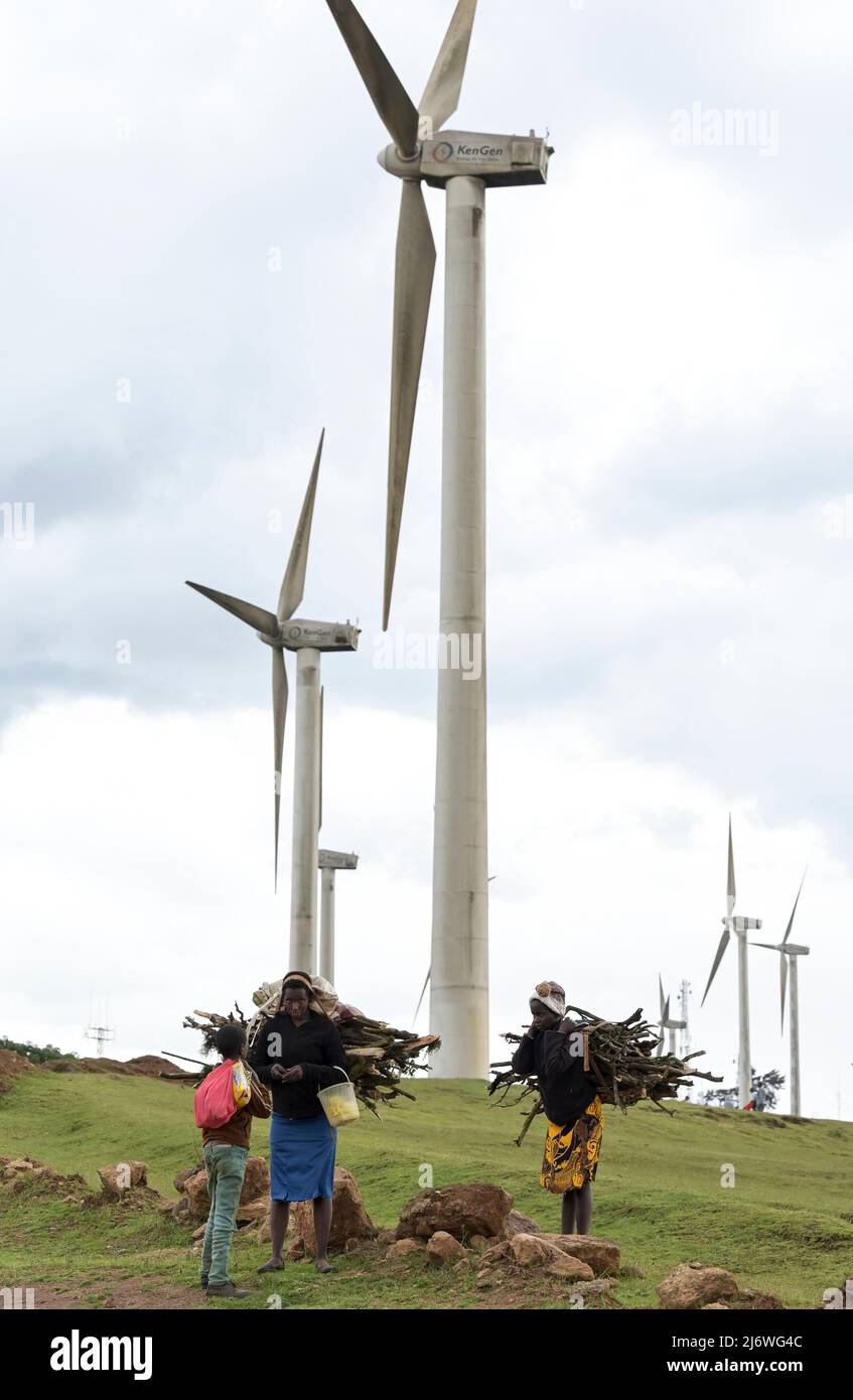 KENYA, Nairobi, Ngong Hills, wind turbines windfarm/ KENIA, Nairobi ...
