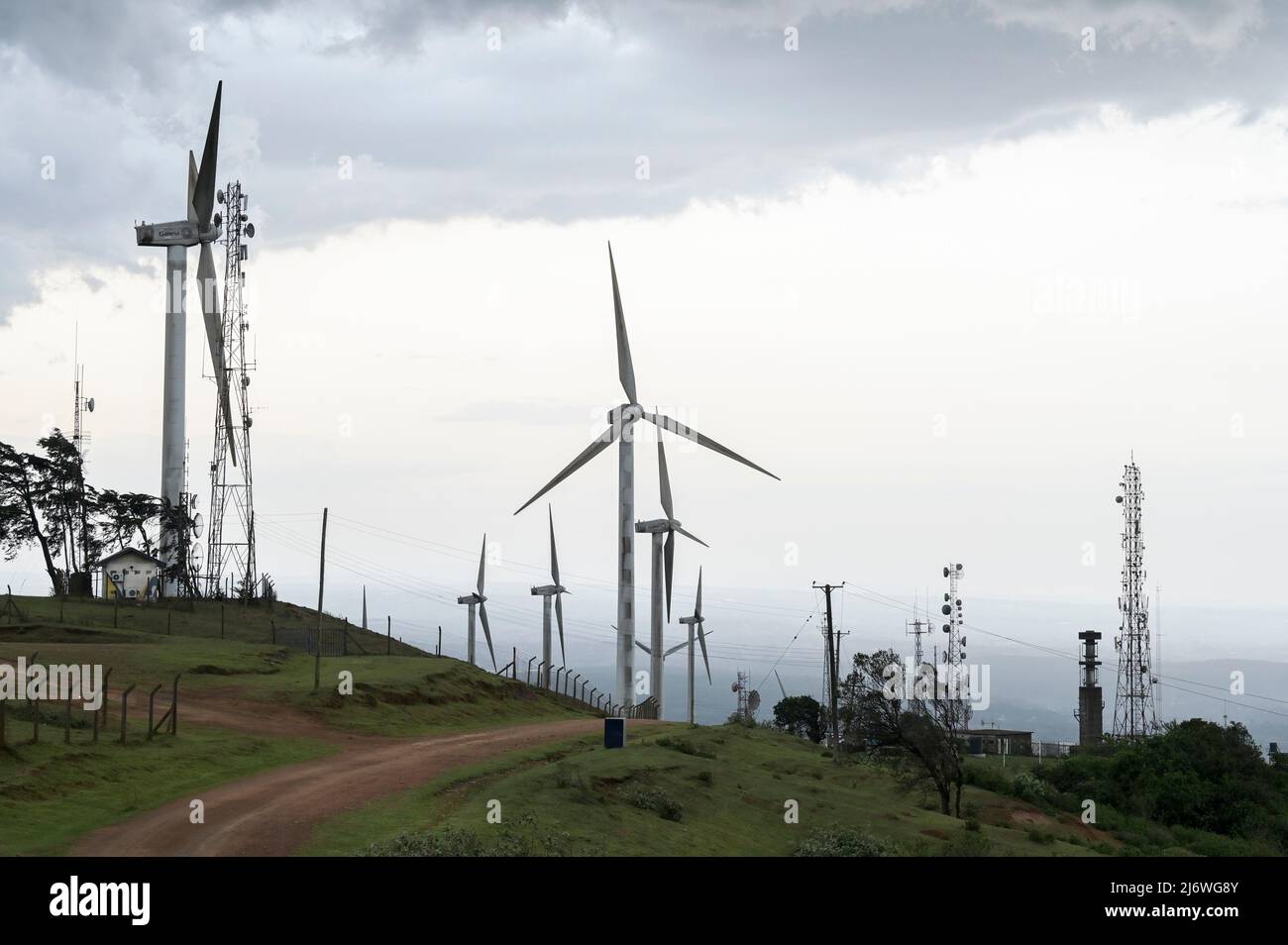 KENYA, Nairobi, Ngong Hills, Gamesa wind turbines windfarm/ KENIA ...
