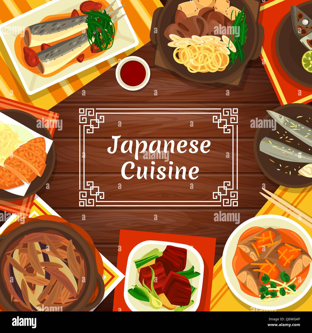 Japanese Cuisine And Asian Food Menu Cover Japan Dishes And Restaurant