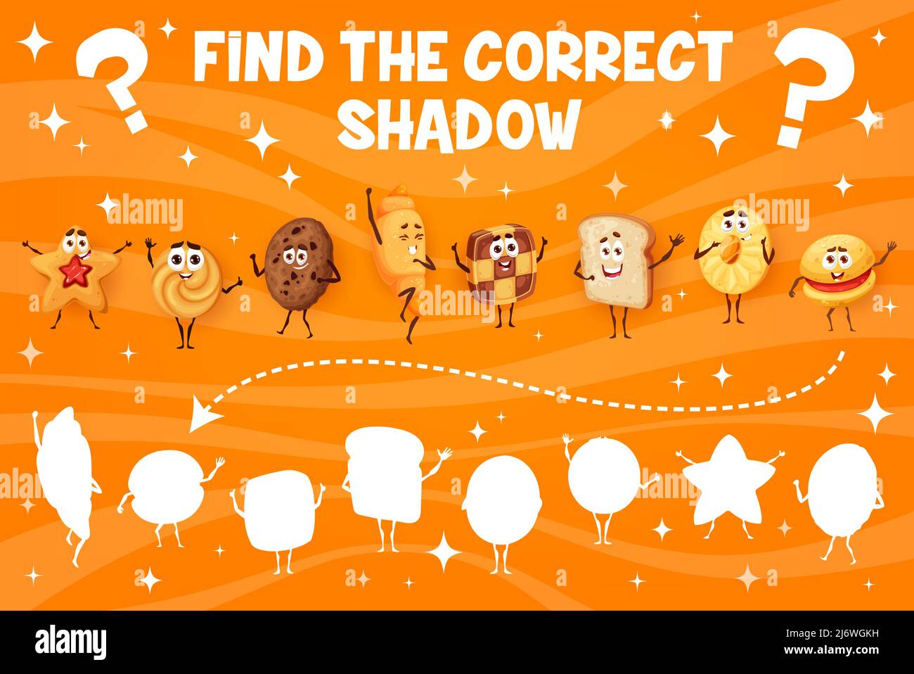 Cookies desserts and bakery characters, find the correct shadow kids ...