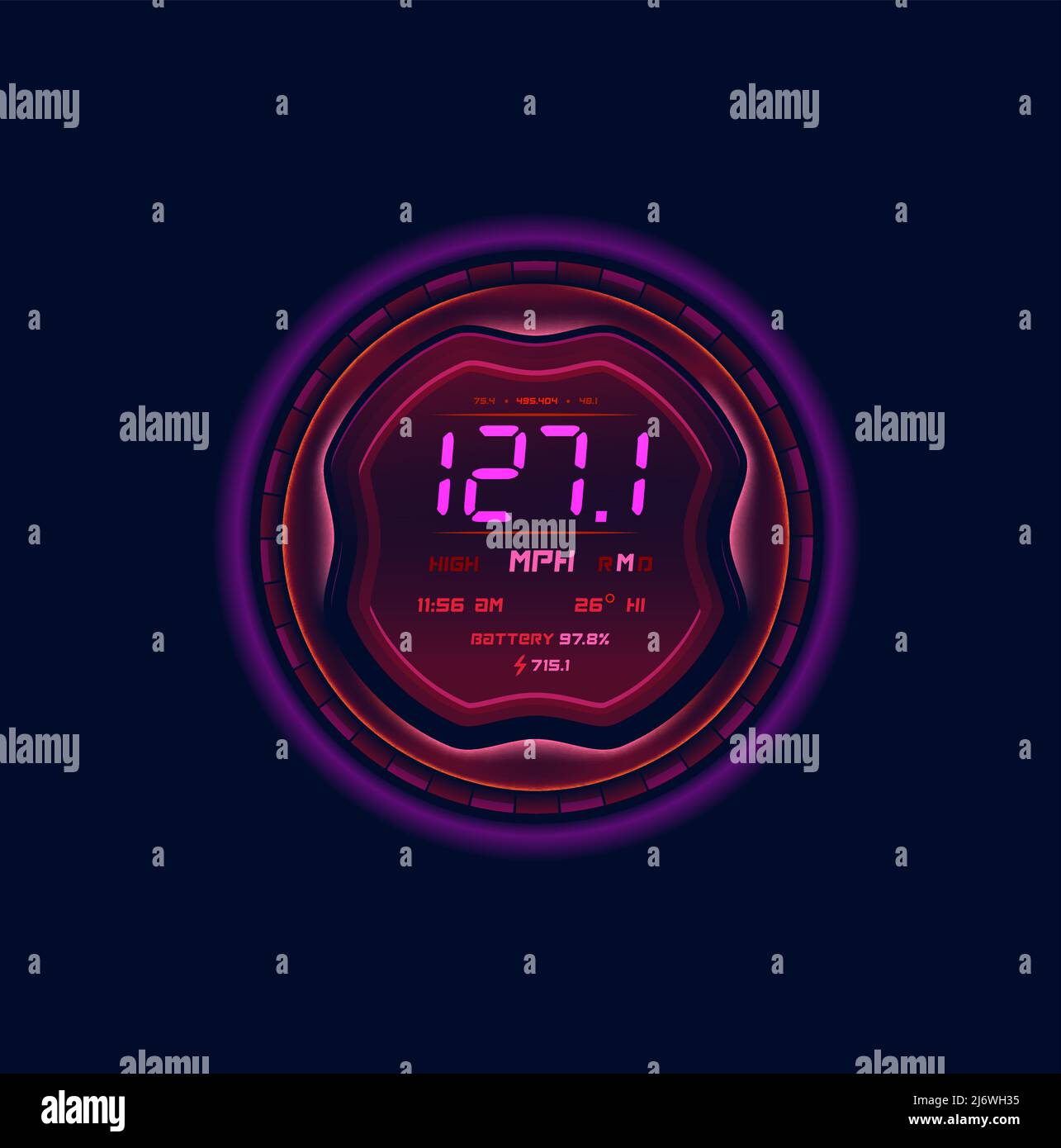 Futuristic car speedometer gauge dial. Neon led speed meter. Vehicle ...