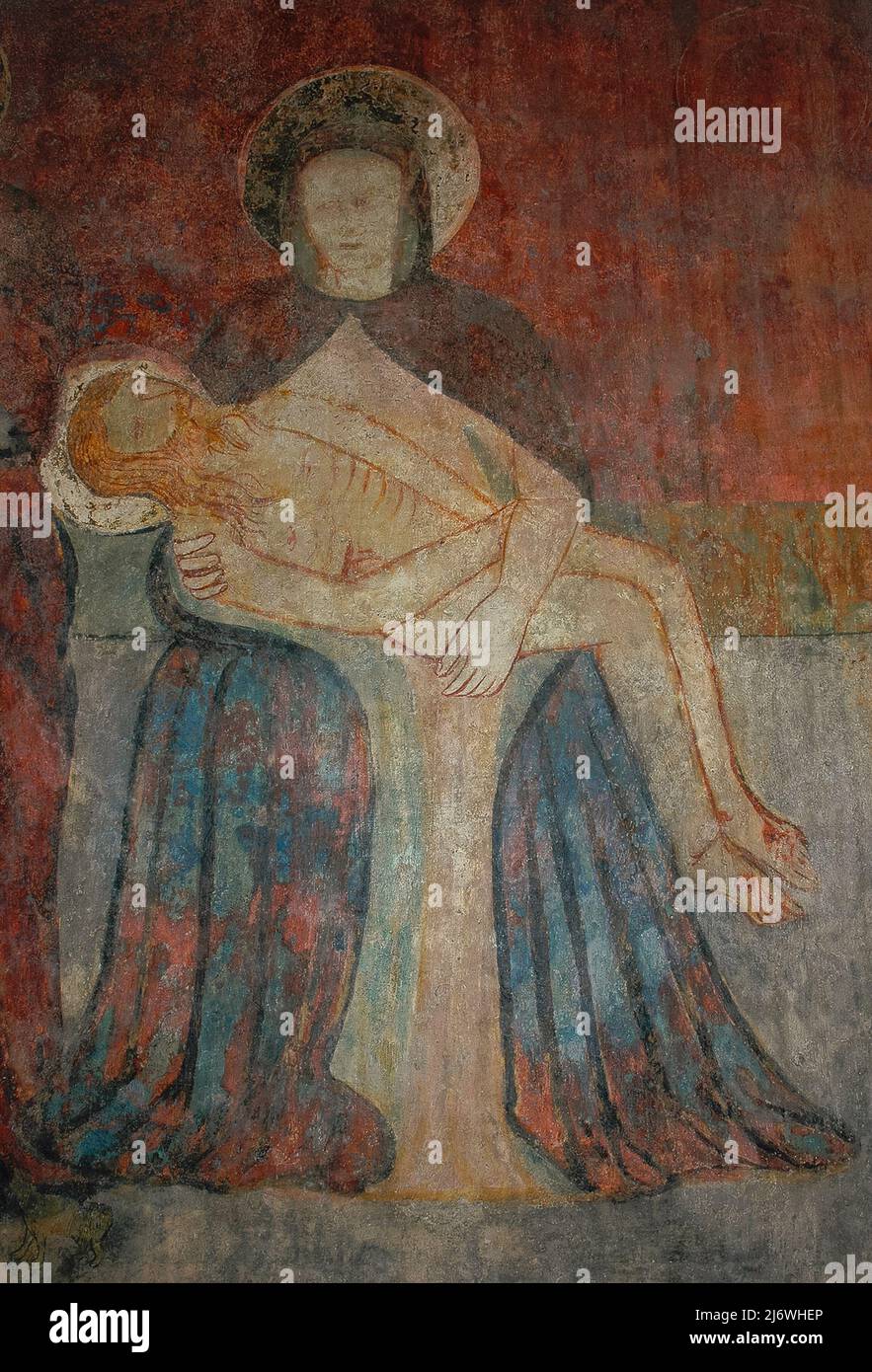 Mourning Virgin Mary clasps body of crucified Christ. Early 1500s Pietà ...