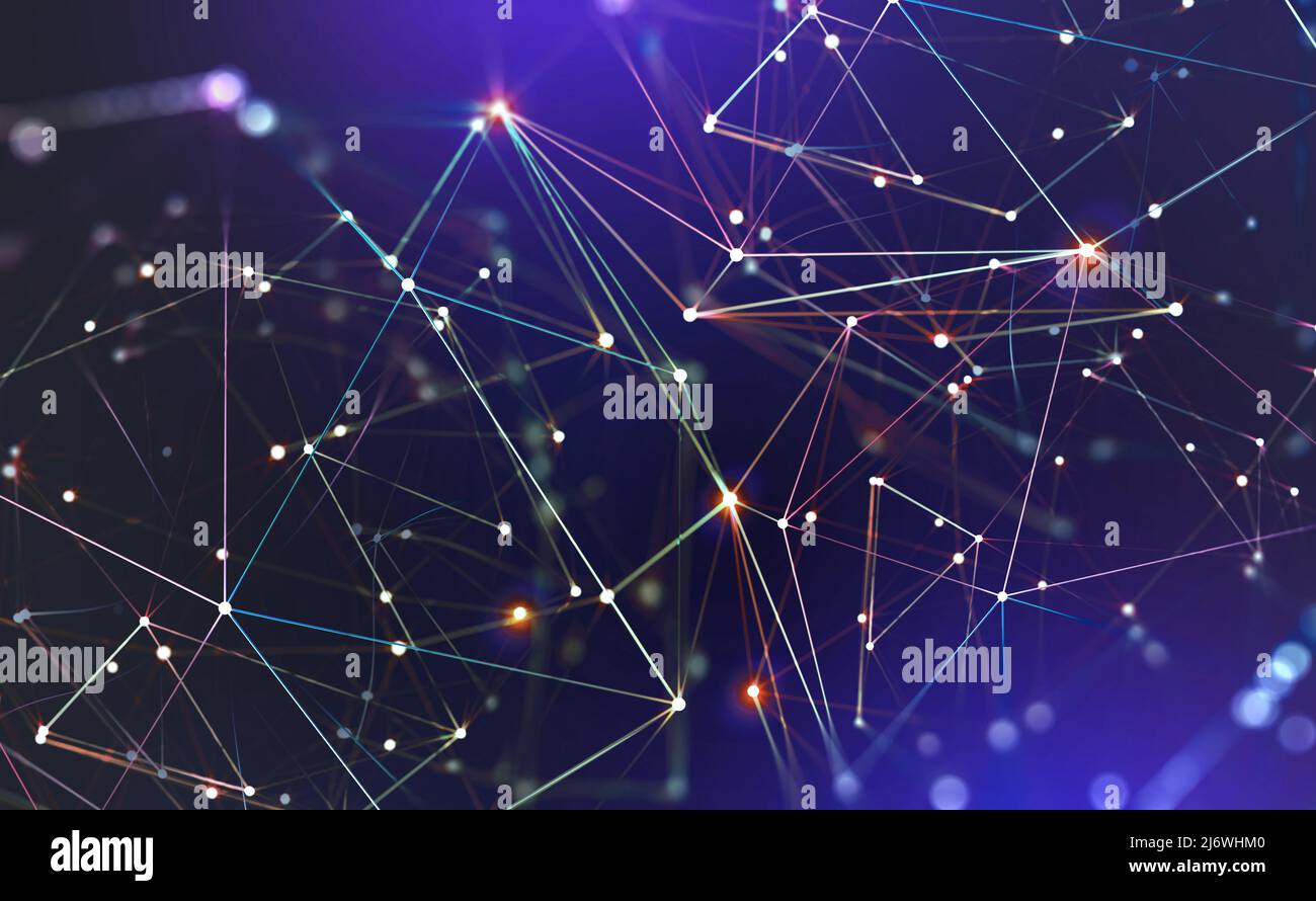 Global neural network. Communication technology of the future. Big Data concept. 3D illustration ...