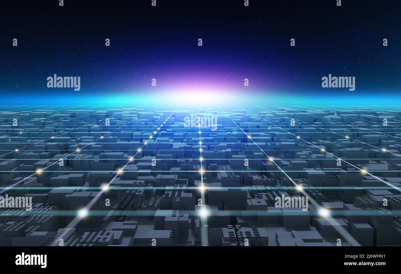 Futuristic world. Digital technology in global cyberspace. Blockchain ...