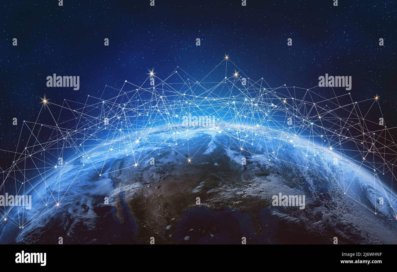 Global network across the planet Earth. Blockchain. Elements of this ...
