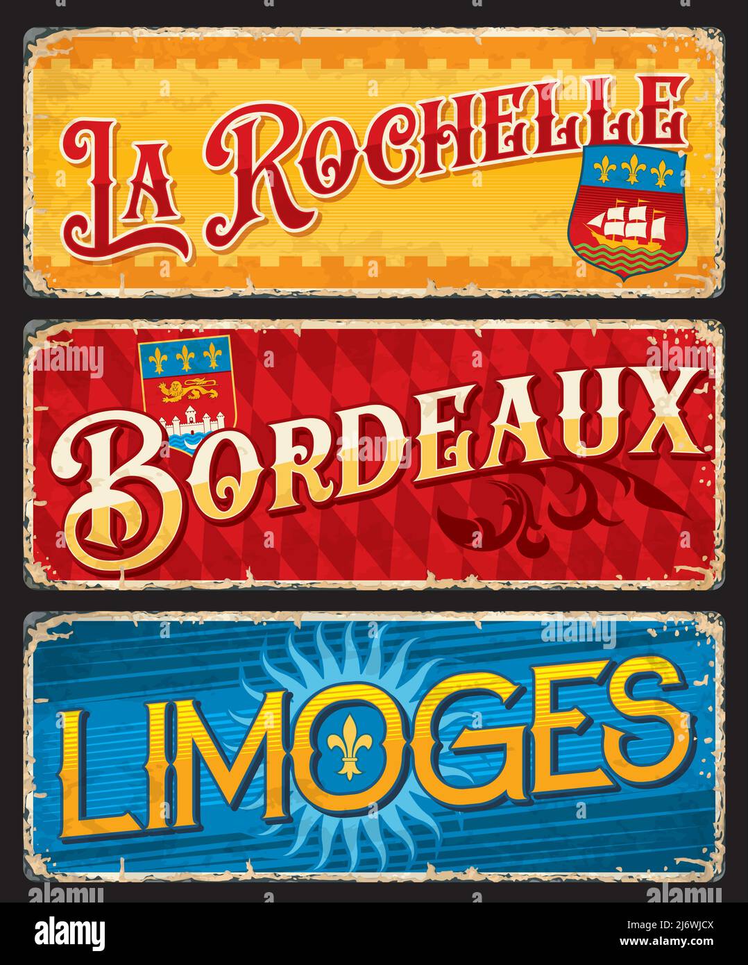 La Rochelle, Bordeaux, Limoges french city travel stickers and plates ...