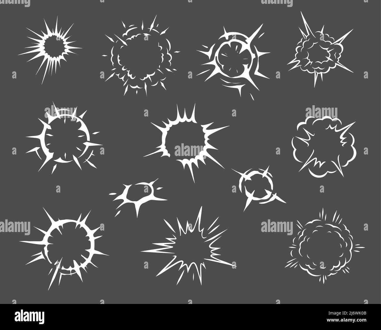 Cartoon spark and explosion effect set. Vector comic boom blast clouds, exploded bomb fire burst ...