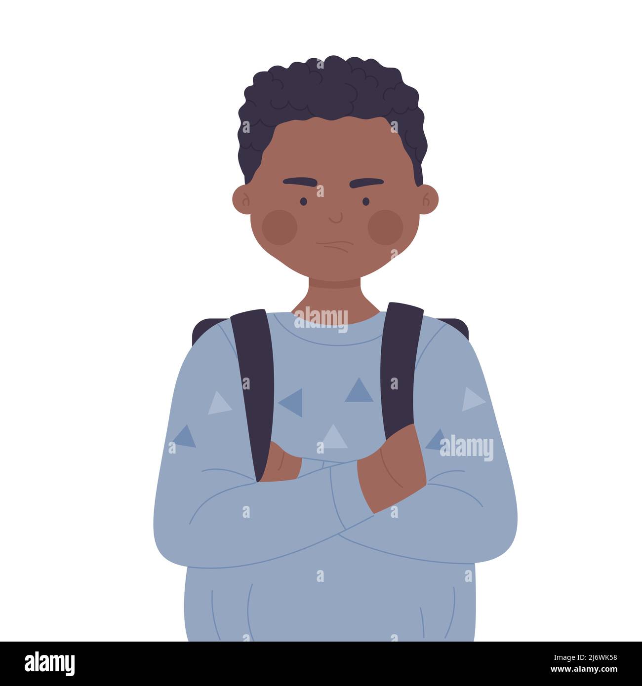 Sulky anxious african boy isolated illustration. Annoyed child face ...