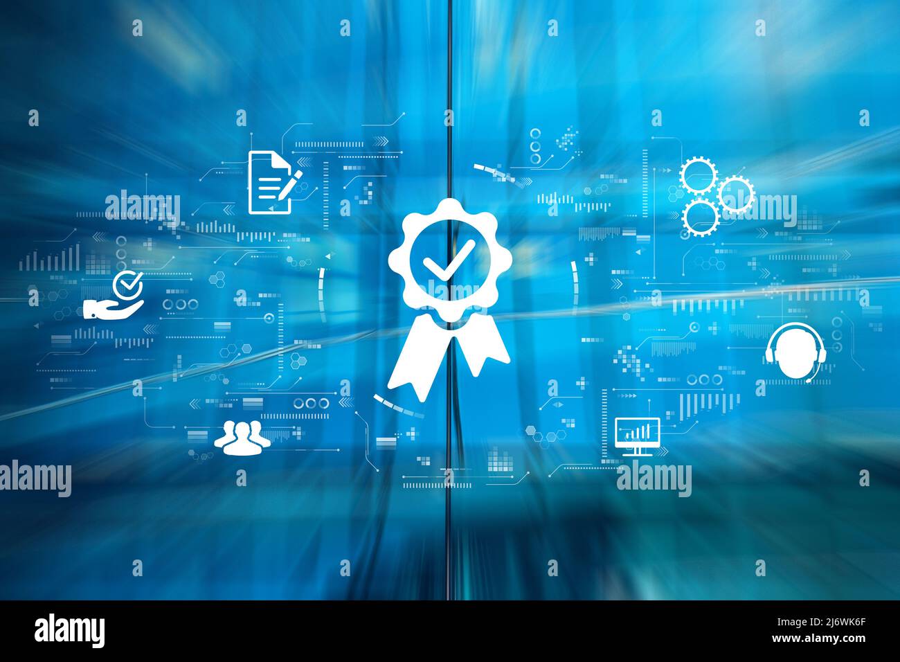 Concept Data Quality Management. Graphic icons on an abstract ...