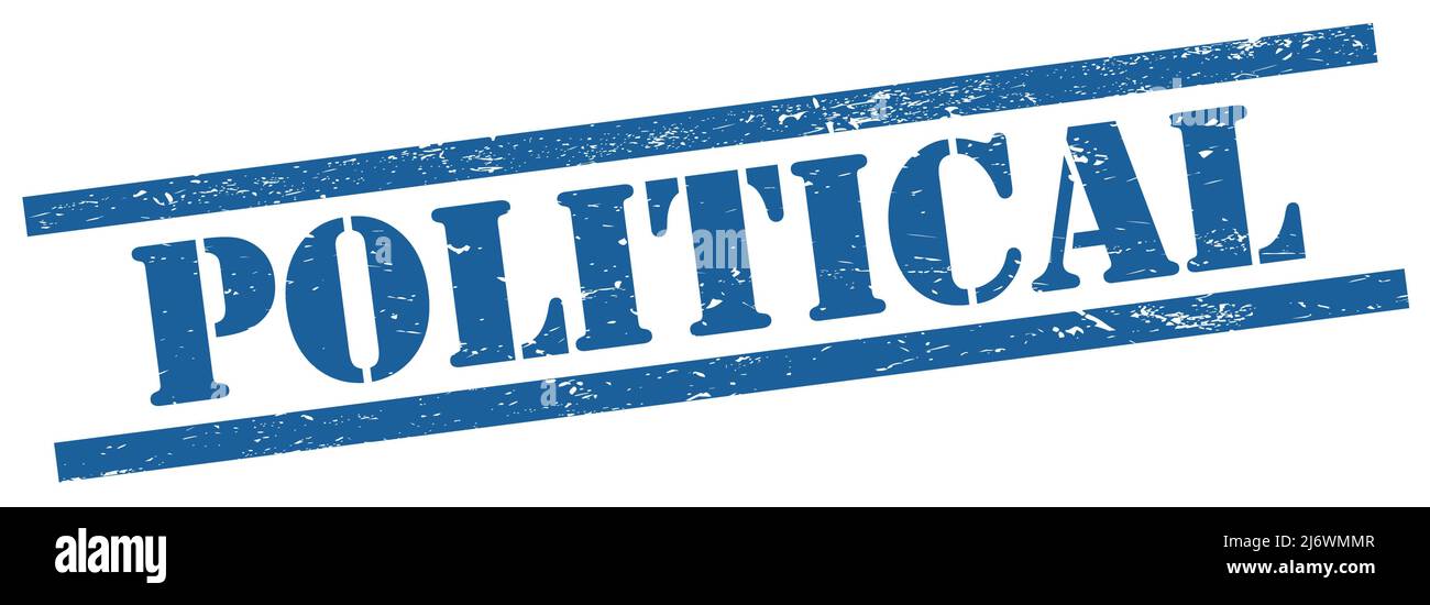 POLITICAL text on blue grungy rectangle vintage stamp Stock Photo - Alamy