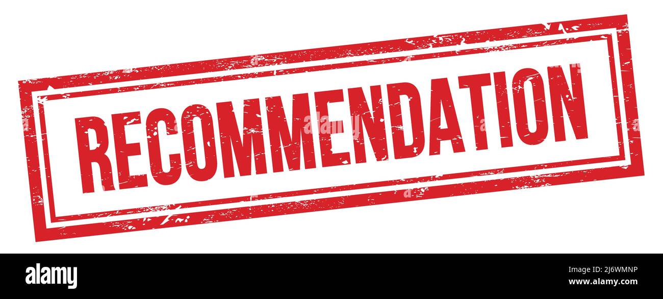 RECOMMENDATION text on red grungy vintage rectangle stamp Stock Photo ...