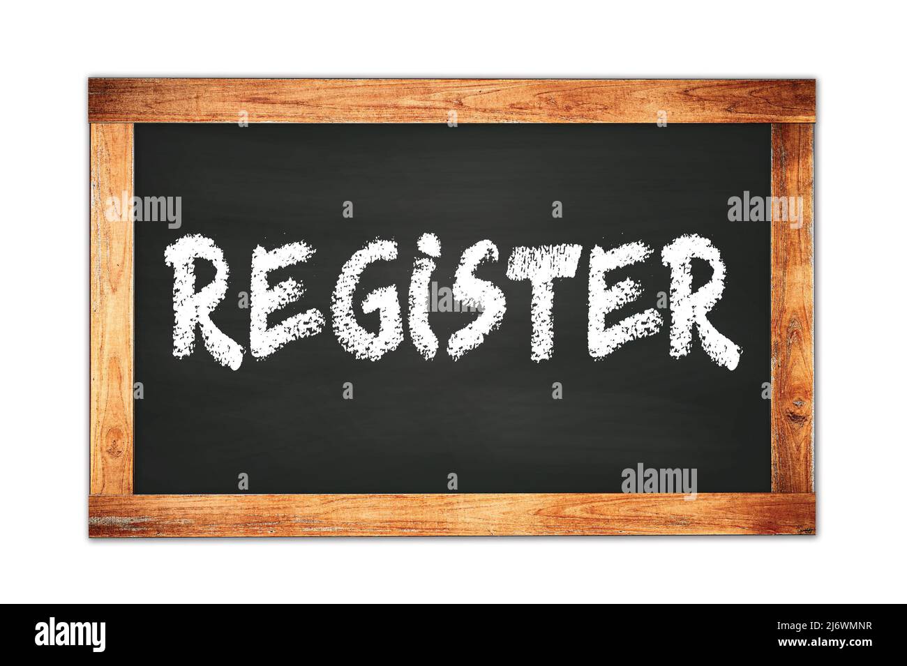 REGISTER text written on black wooden frame school blackboard Stock ...