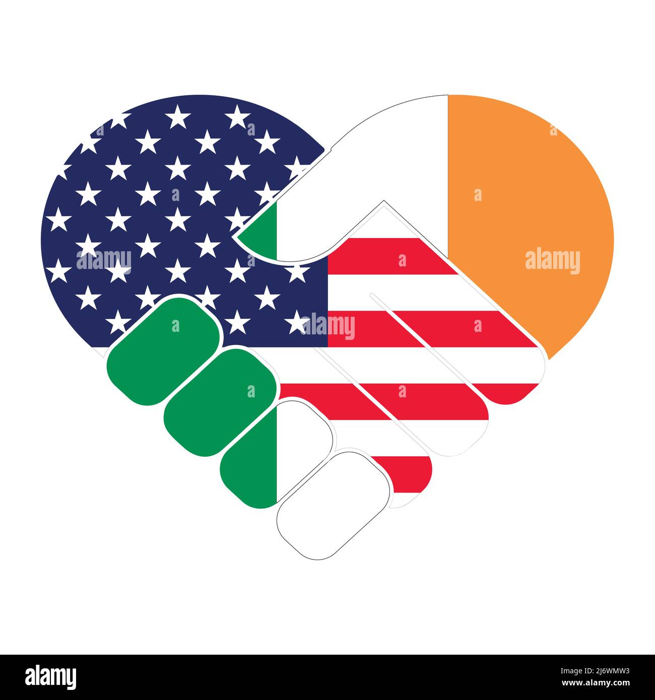 Handshake symbol in the colors of the national flags of USA and Ireland ...