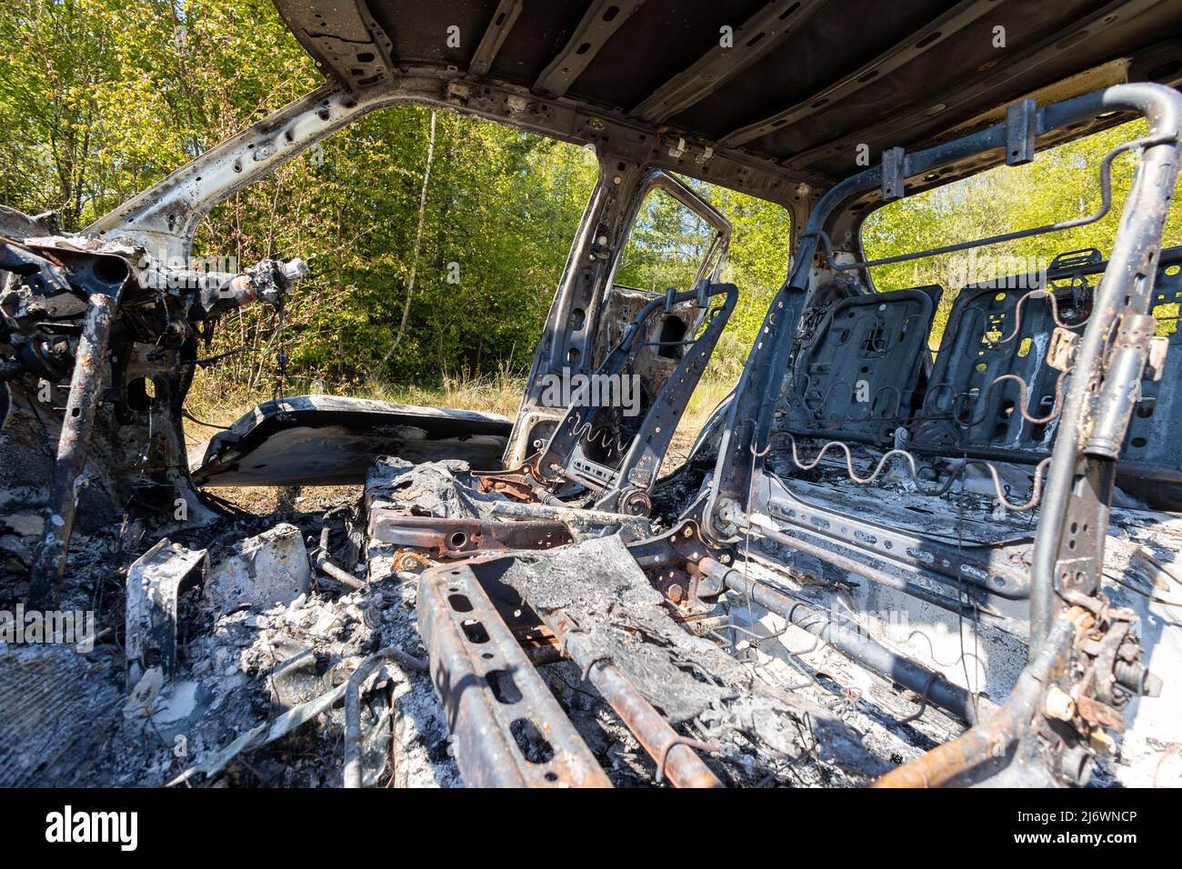 Newburn UK: 29th April 2022: A stolen car which has been burnt out and ...