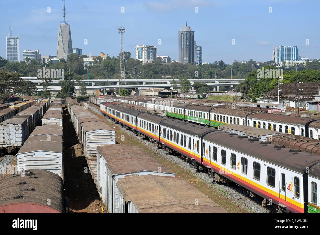 KENYA, Nairobi, skyline downtown, old city railway station built 1899 ...