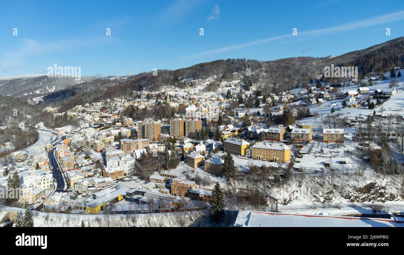 Aerial view of Tanvald on sunny winter day Stock Photo - Alamy