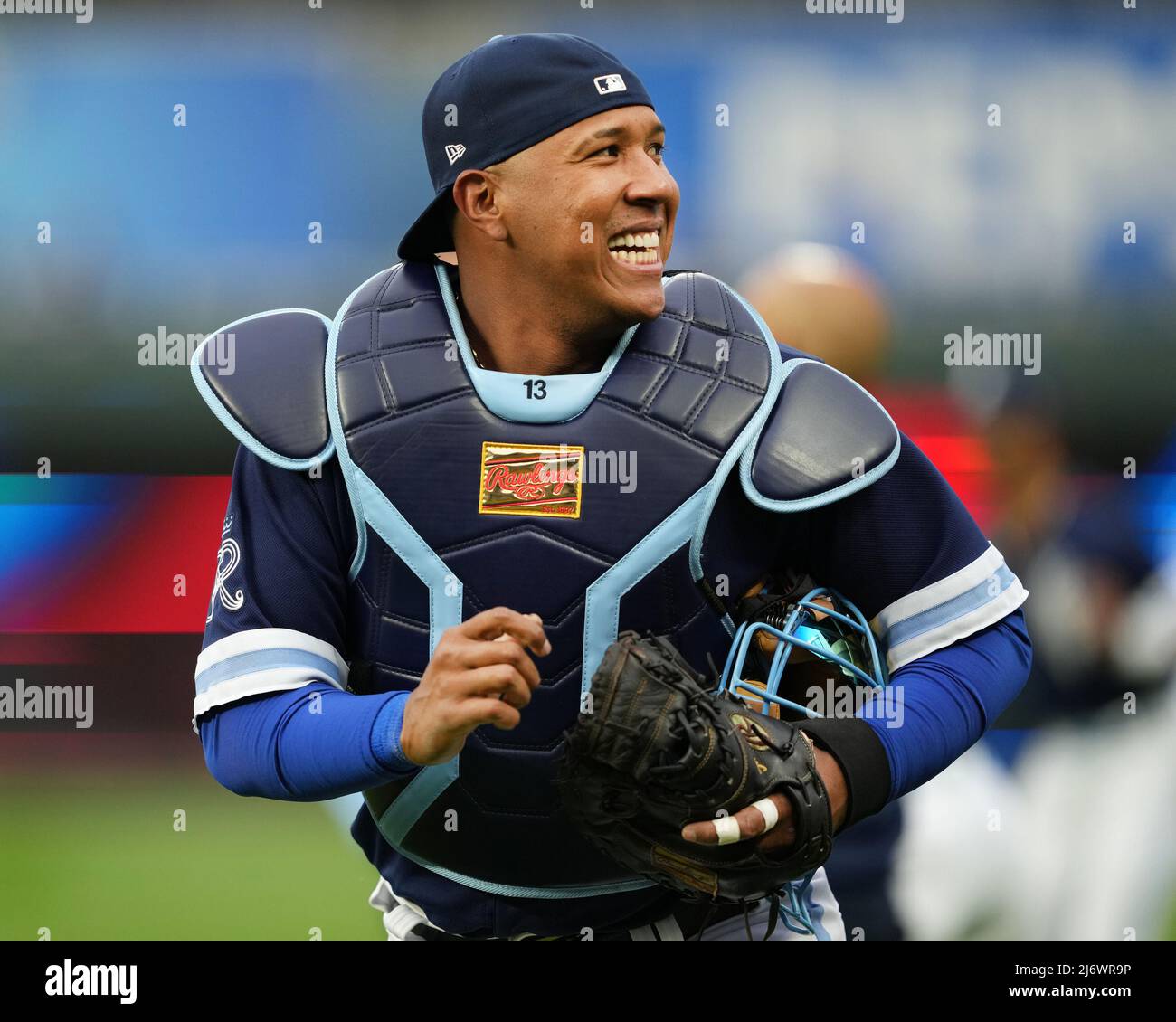May 03, 2022: Kansas City Royals catcher Salvador Perez (13) smiles for ...