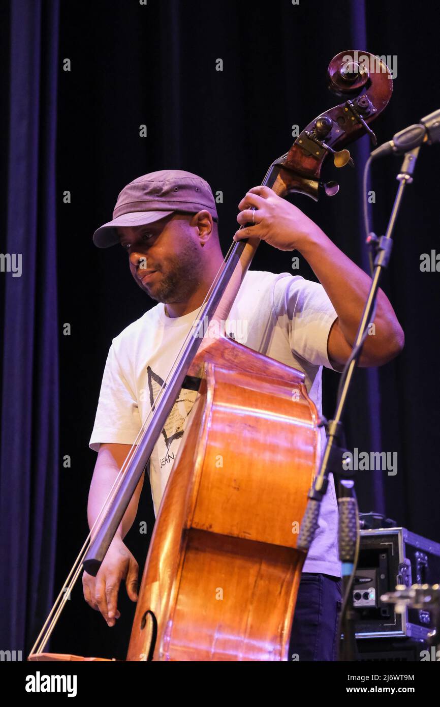 Bass player, Neil Charles performing in the Parabola Arts Centre at the ...
