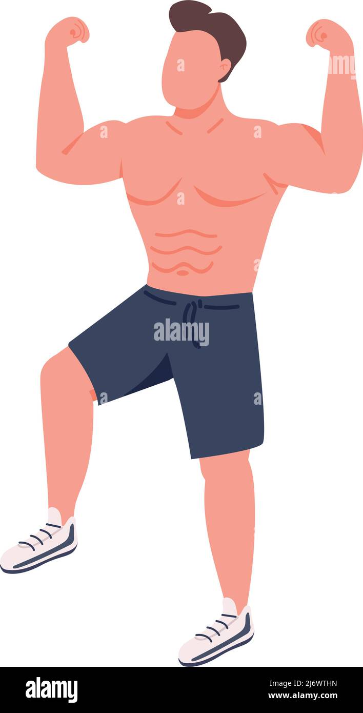 Male bodybuilder showing triceps and biceps semi flat color vector ...
