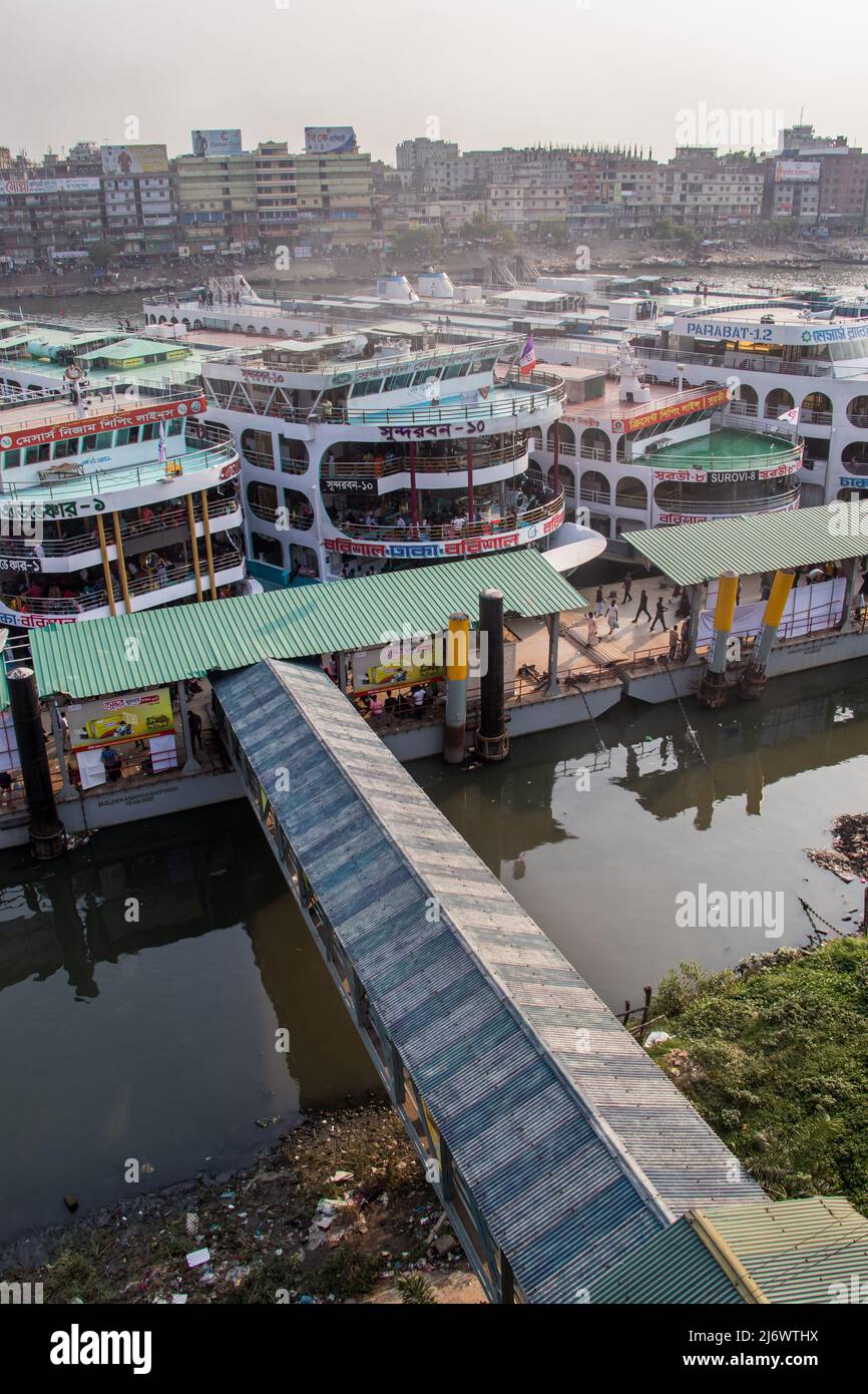 Beautiful launch station on the riverbank known as Sadoghat biggest ...
