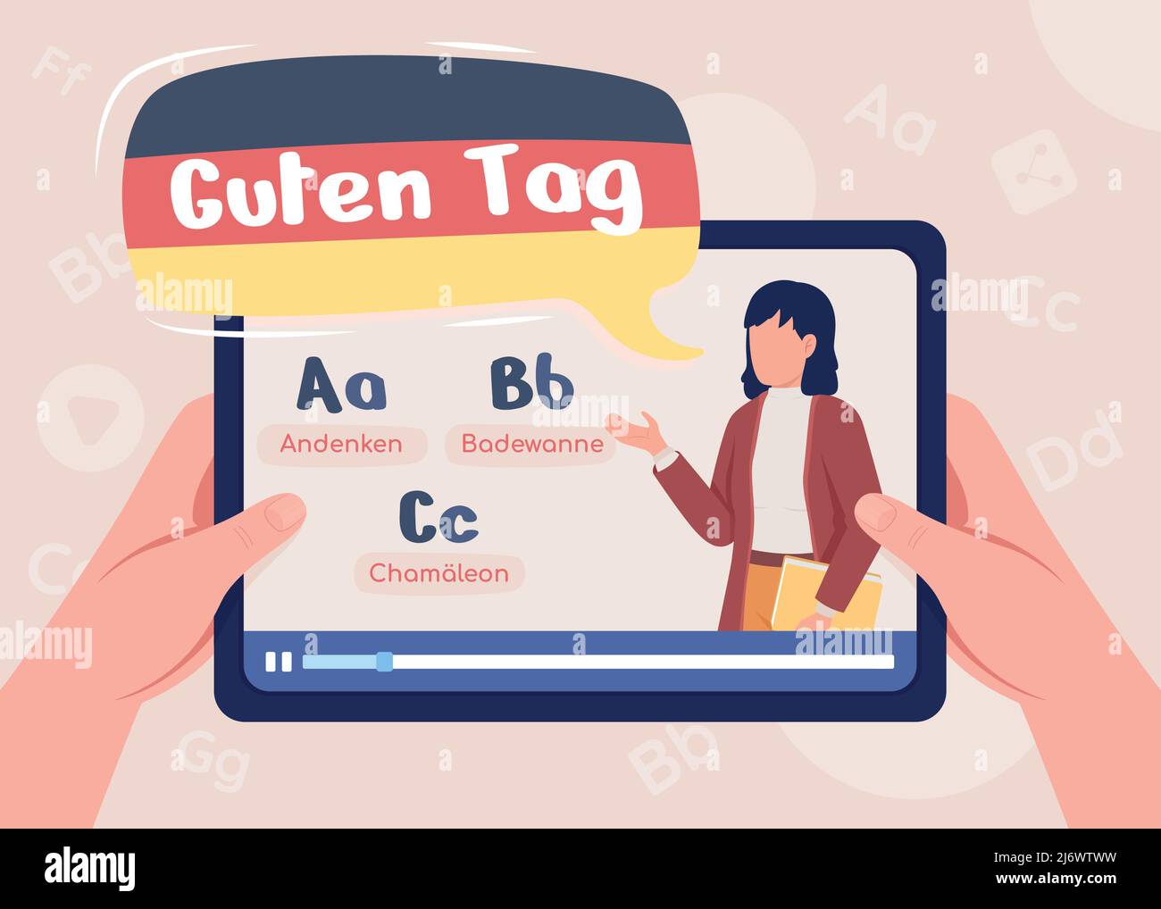 Learning German online 2D vector isolated illustration Stock Vector ...