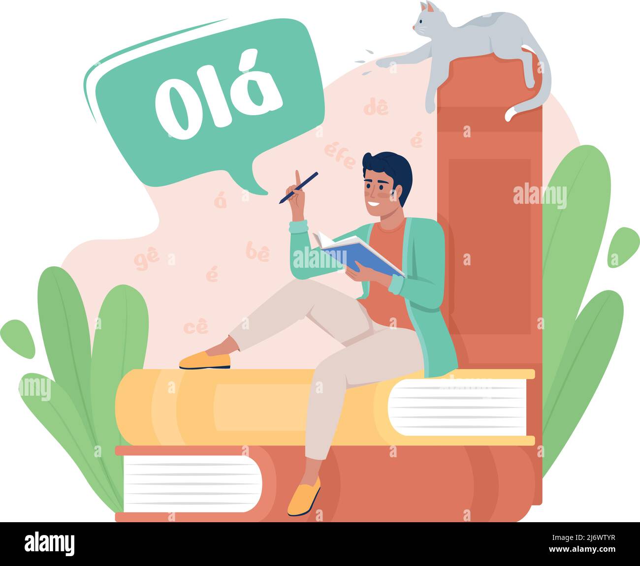 Studying portuguese language with pleasure 2D vector isolated ...