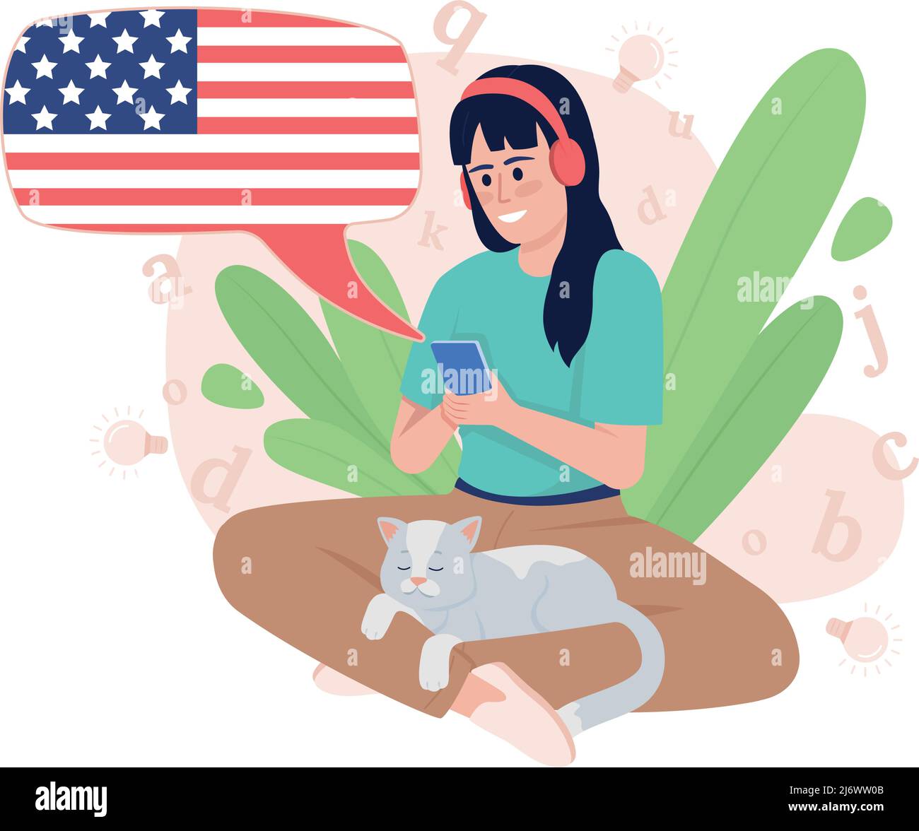 Learning american english language 2D vector isolated illustration ...